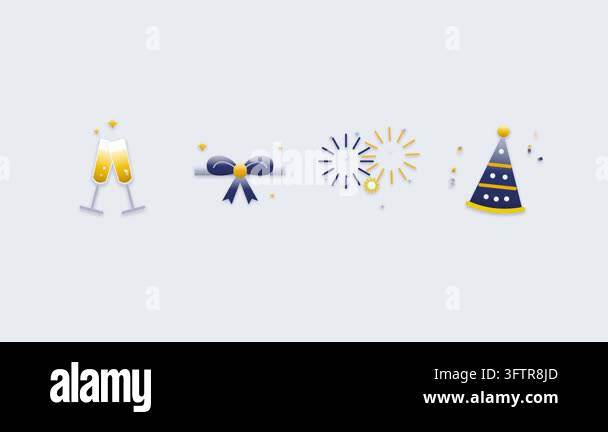 3d glossy style icon set animation: a set of 4 New Year party icons ...