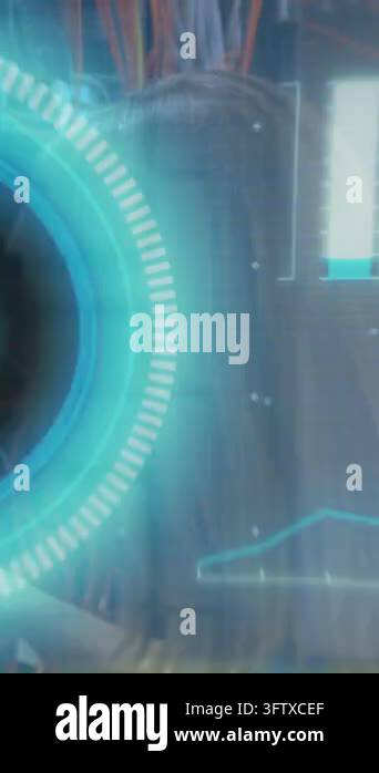 Animation of data processing on screen over computer wires. computers ...