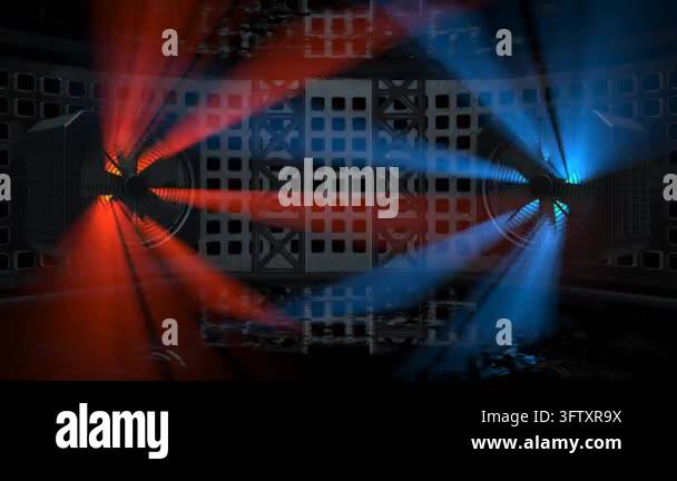 Abstract futuristic background with rotating red and blue lights and a ...