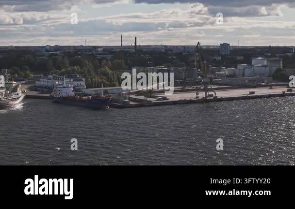 Tallinn, Estonia - September 28, 2025: Cargo ships are docked at an ...