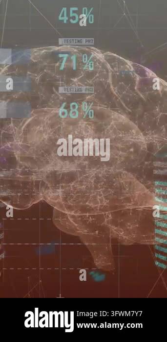 Vertical video: Cyan labels appearing, starting charts moving over 3D ...