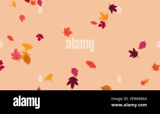 Vibrant autumn leaves pattern scattered on a warm peach background ...