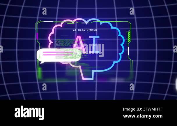 Bubbles sliding in causing AI brain glowing, code flowing and HUD ...