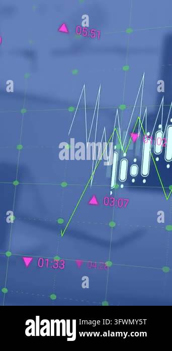 Animation of data processing over grid network against office desk ...