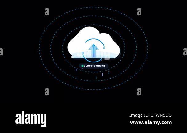 Flat vector cloud graphic with rising data particles and a bouncing ...