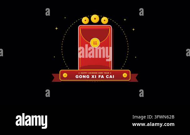 Flat style Lunar New Year angpao red envelope accompanied by falling ...