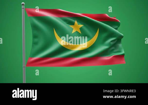 The flag of Mauritania waves gently against a green background. The ...