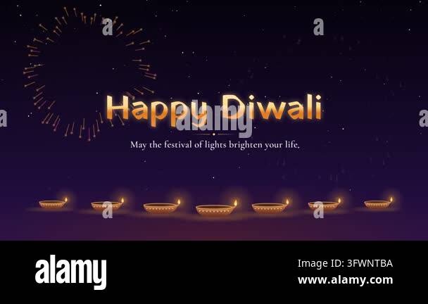 A row of traditional oil lamps glows beneath a dark sky as fireworks ...