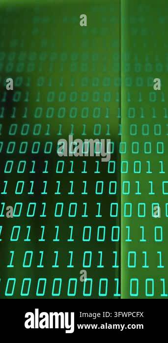 Binary code animation over shadowy figure in green background ...