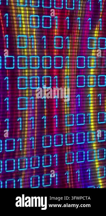 Animation of binary coding data processing against colorful light ...