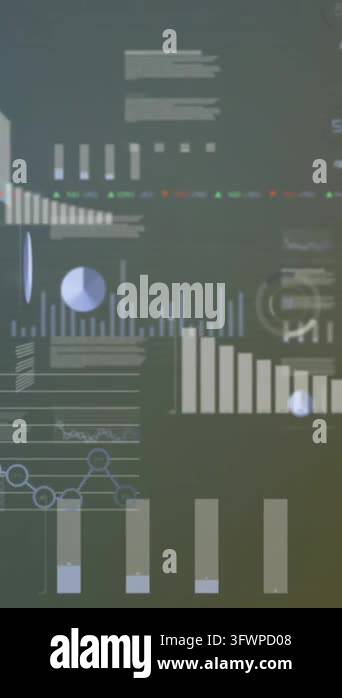 Animation of financial data processing on green background. Global ...
