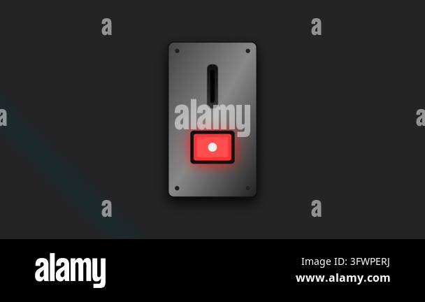 Animation of a metallic arcade machine coin slot with a red glowing ...
