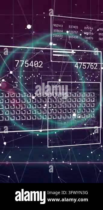 Animation of interface with data processing and network of connections ...