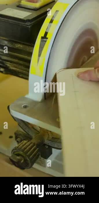 Hand Sanding Plank On Disc Sander, Abrasive Disc Smoothing Grain And ...
