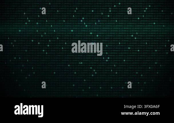 Binary digits moving on a dark digital screen with glowing teal ...