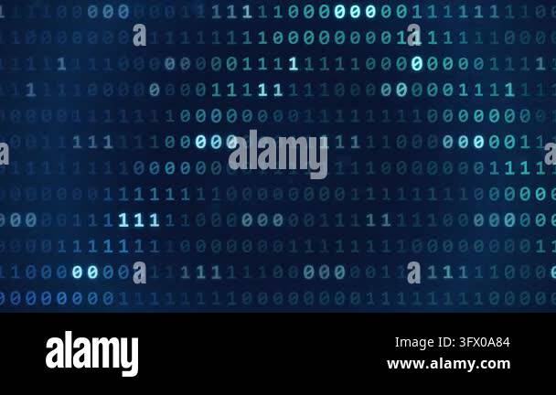 Binary Digits Moving Across Digital Screen with Glowing Blue Matrix ...