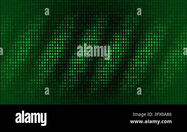 binary digits moving in a wavy pattern across a dark green digital grid ...