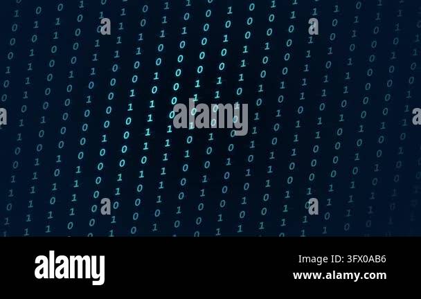 Binary Digits Moving on a Dark Blue Background Screen for Technology ...