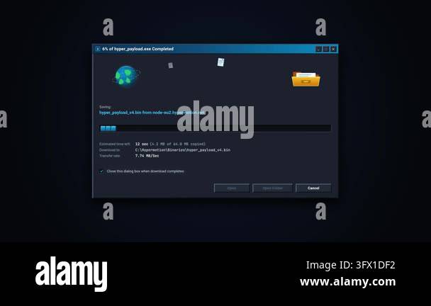A computer software interface showing a file transfer progress bar with ...