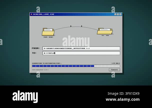 Retro computer file copy dialog box window showing progress bar ...