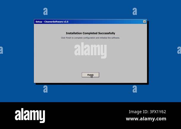 Vintage software setup wizard on a blue background. Multiple cascading ...
