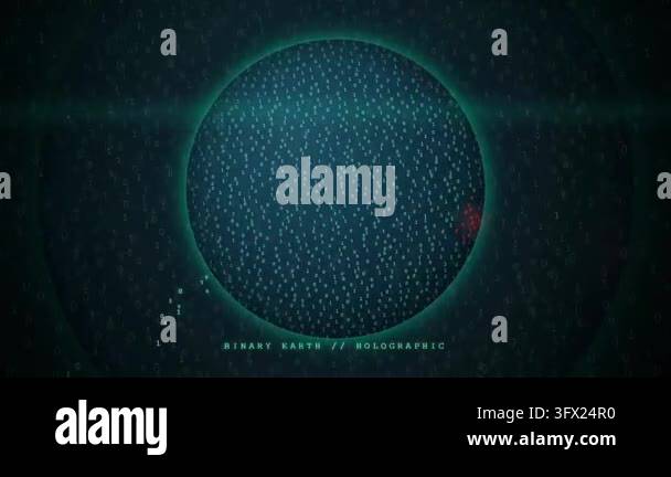 Abstract digital sphere with binary code and glowing red nodes ...