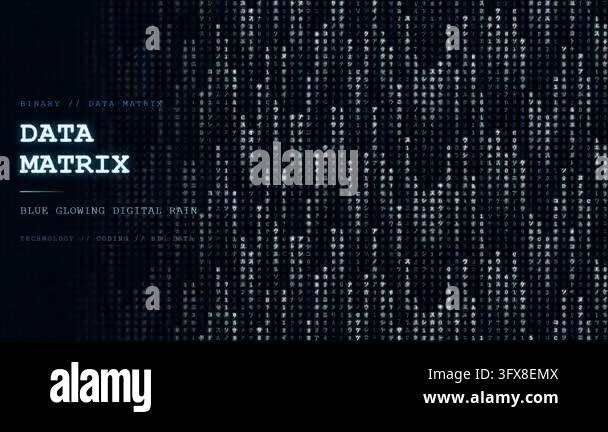 Abstract digital rain of binary code cascades down a dark screen ...