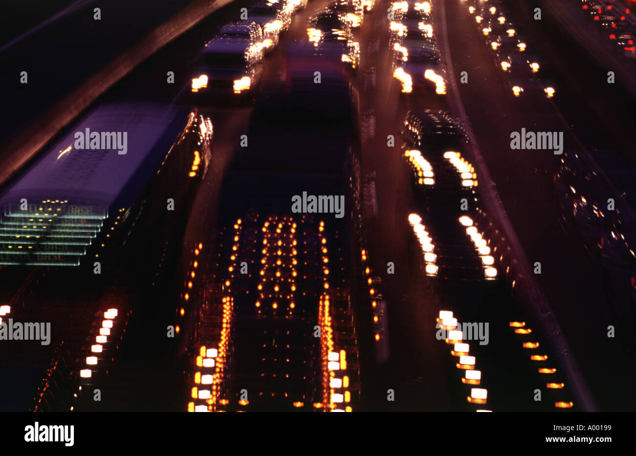 Multiple exposure of evening commuter traffic USA on Interstate 405 ...