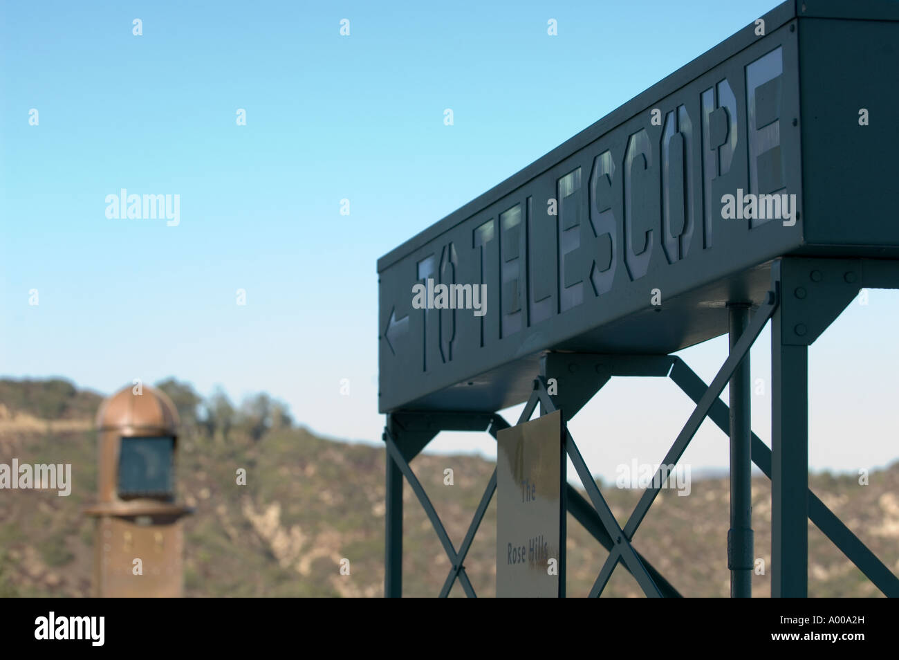 Sign indicating direction to the telescope at the Griffith Park ...