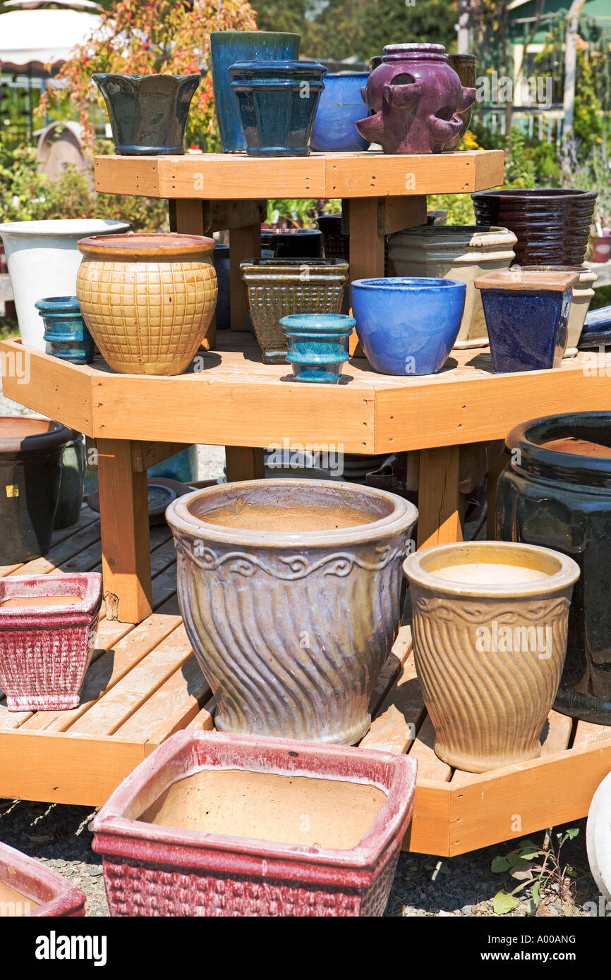 Image of a display rack of ceramic planters pots on display at a garden ...