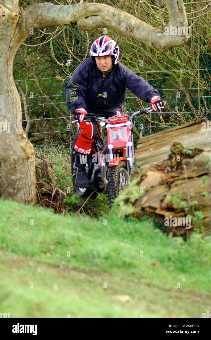 motorcycle trials rider negotiating tricky section of course on ...