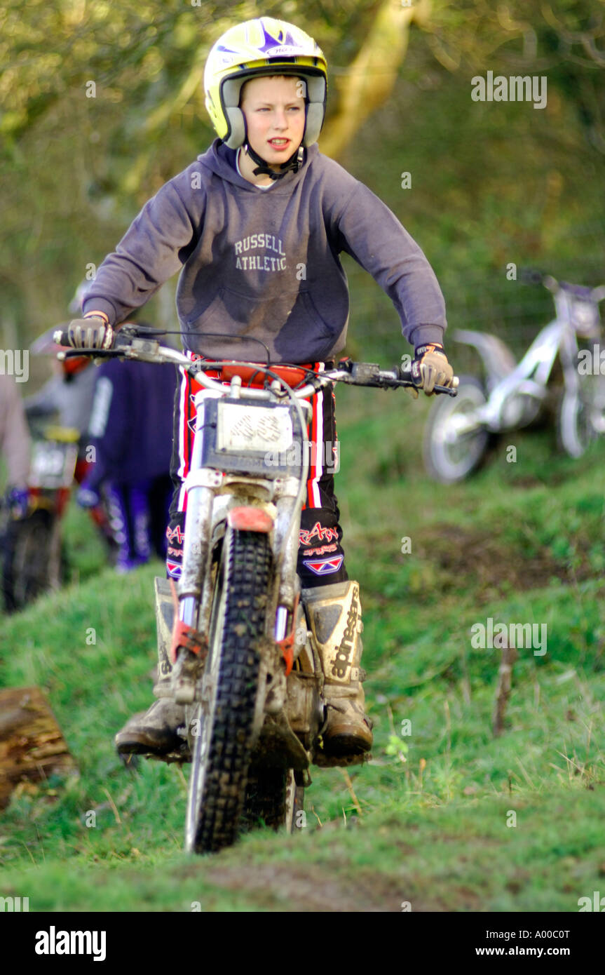 motorcycle trials rider negotiating tricky section of course on ...