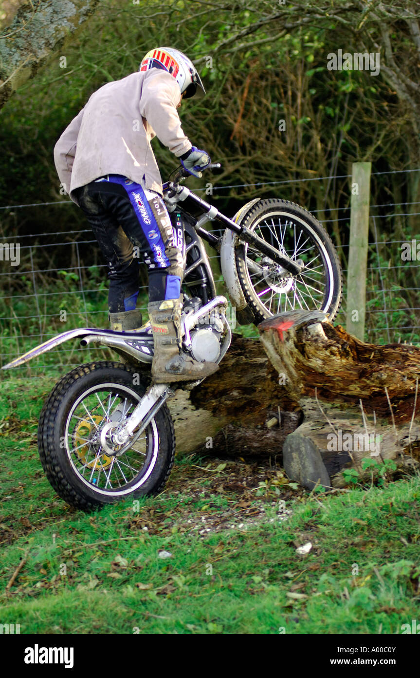 motorcycle trials rider negotiating tricky section of course on ...