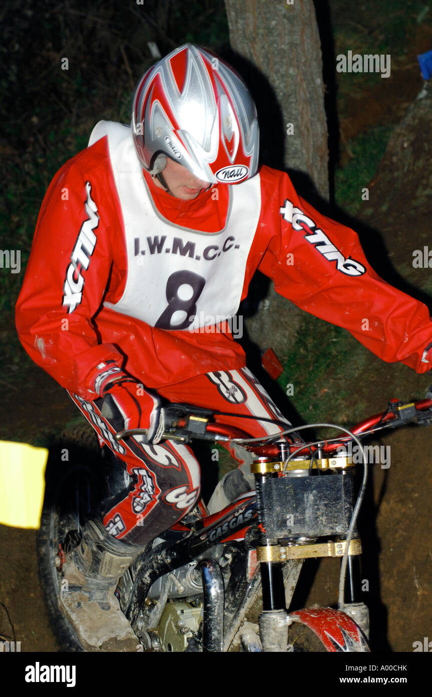 motorcycle trials rider negotiating tricky section of course on ...