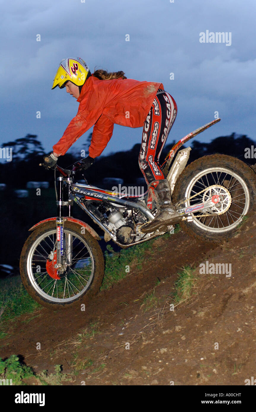 motorcycle trials rider negotiating tricky section of course on ...