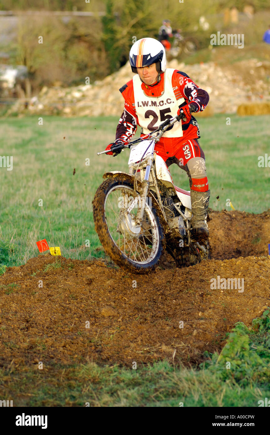 motorcycle trials rider negotiating tricky section of course on ...