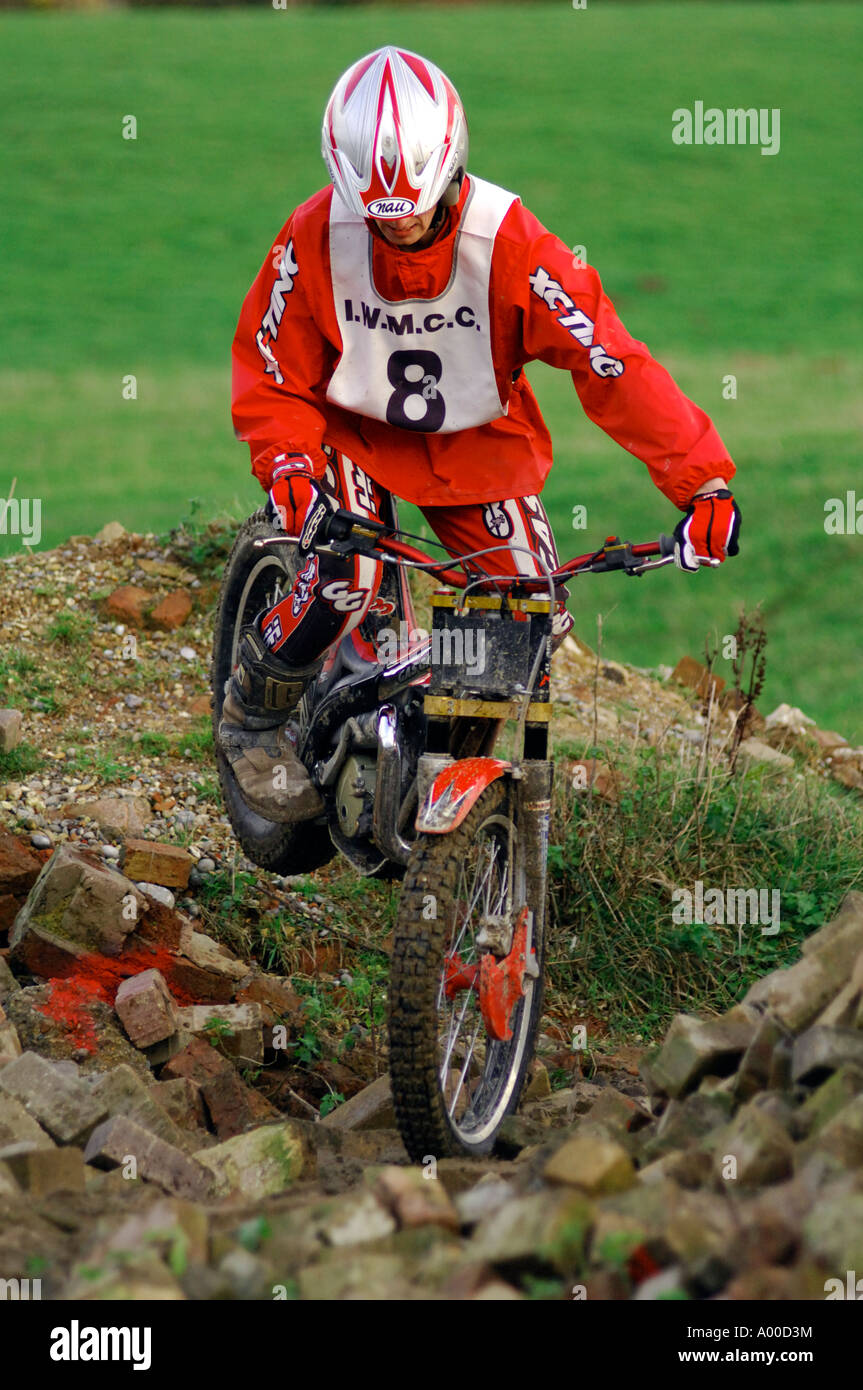 motorcycle trials rider negotiating tricky section of course on ...