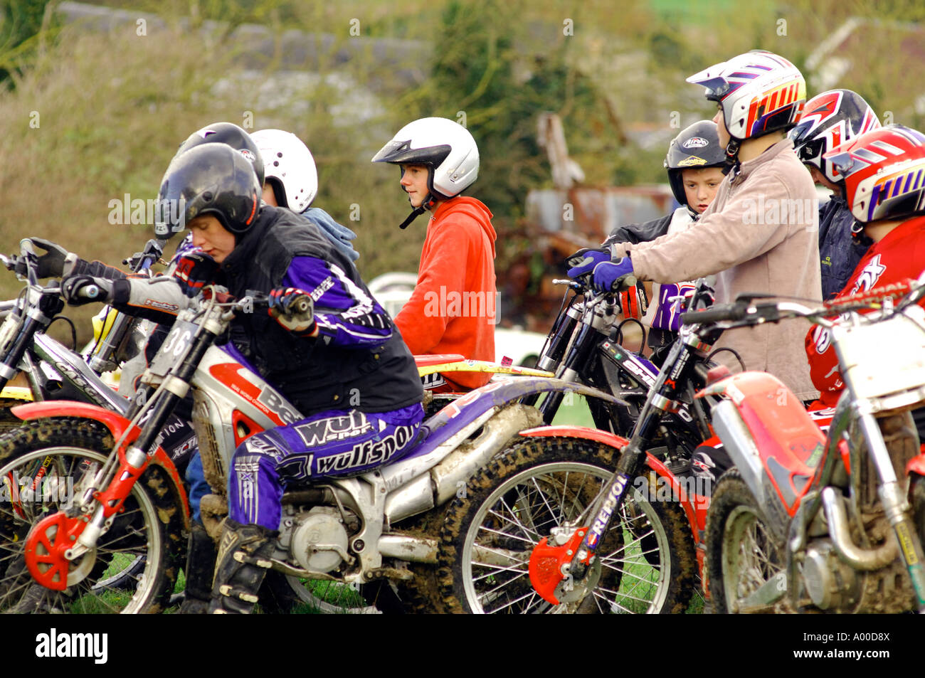 motorcycle trials rider negotiating tricky section of course on ...