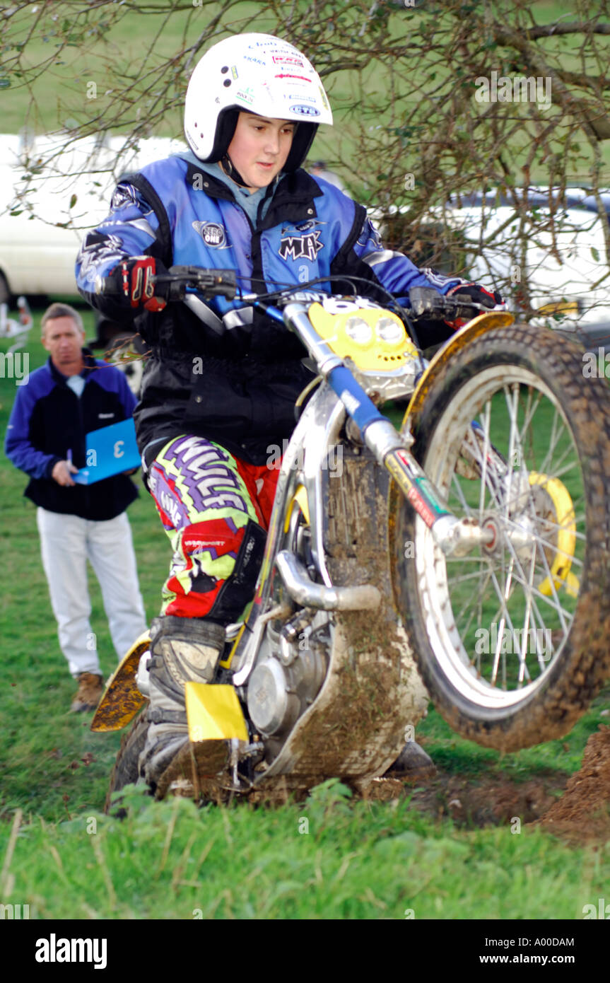 motorcycle trials rider negotiating tricky section of course on ...