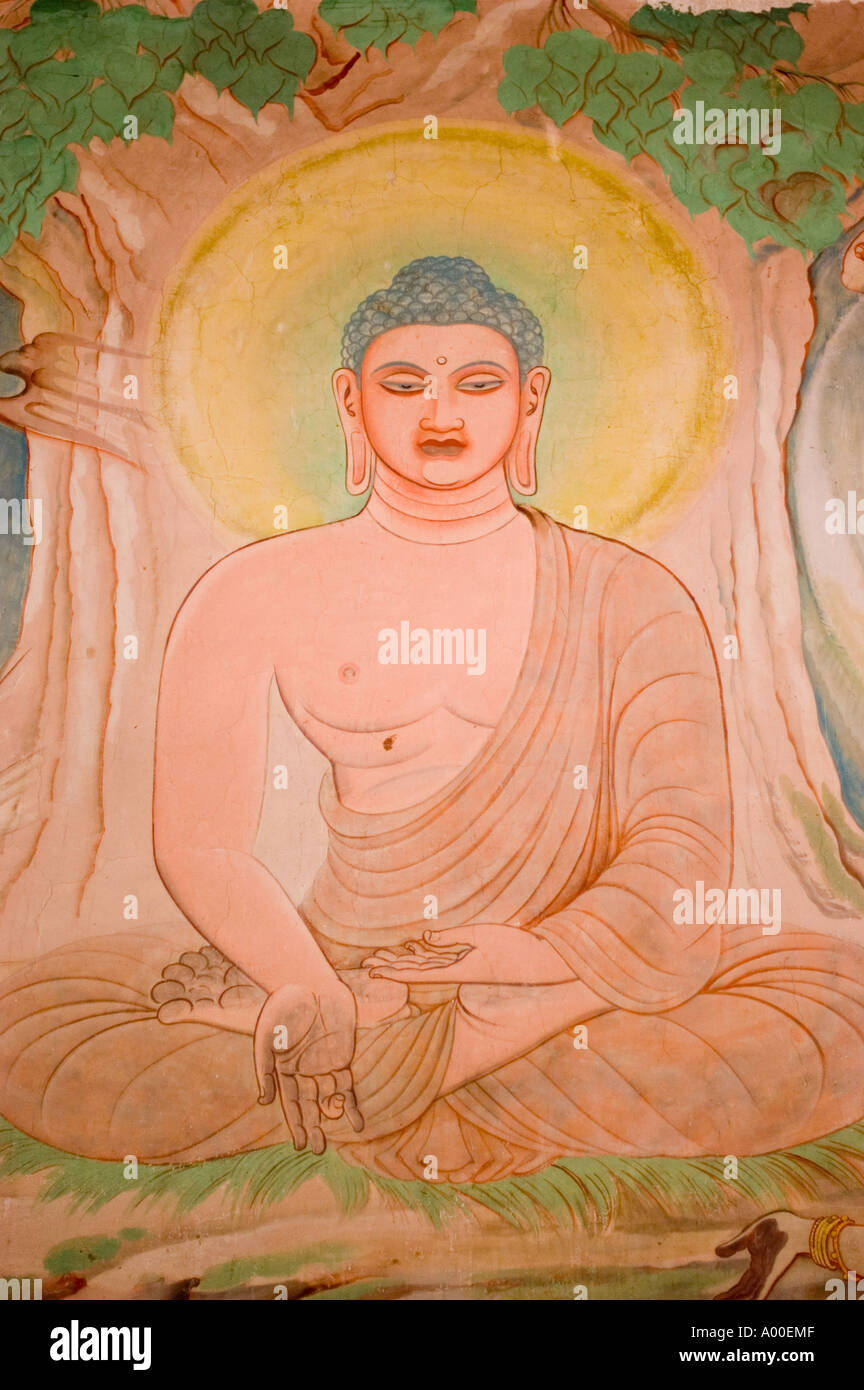 Buddha meditating under Bodhi tree in Bodhgaya to attain enlightement ...