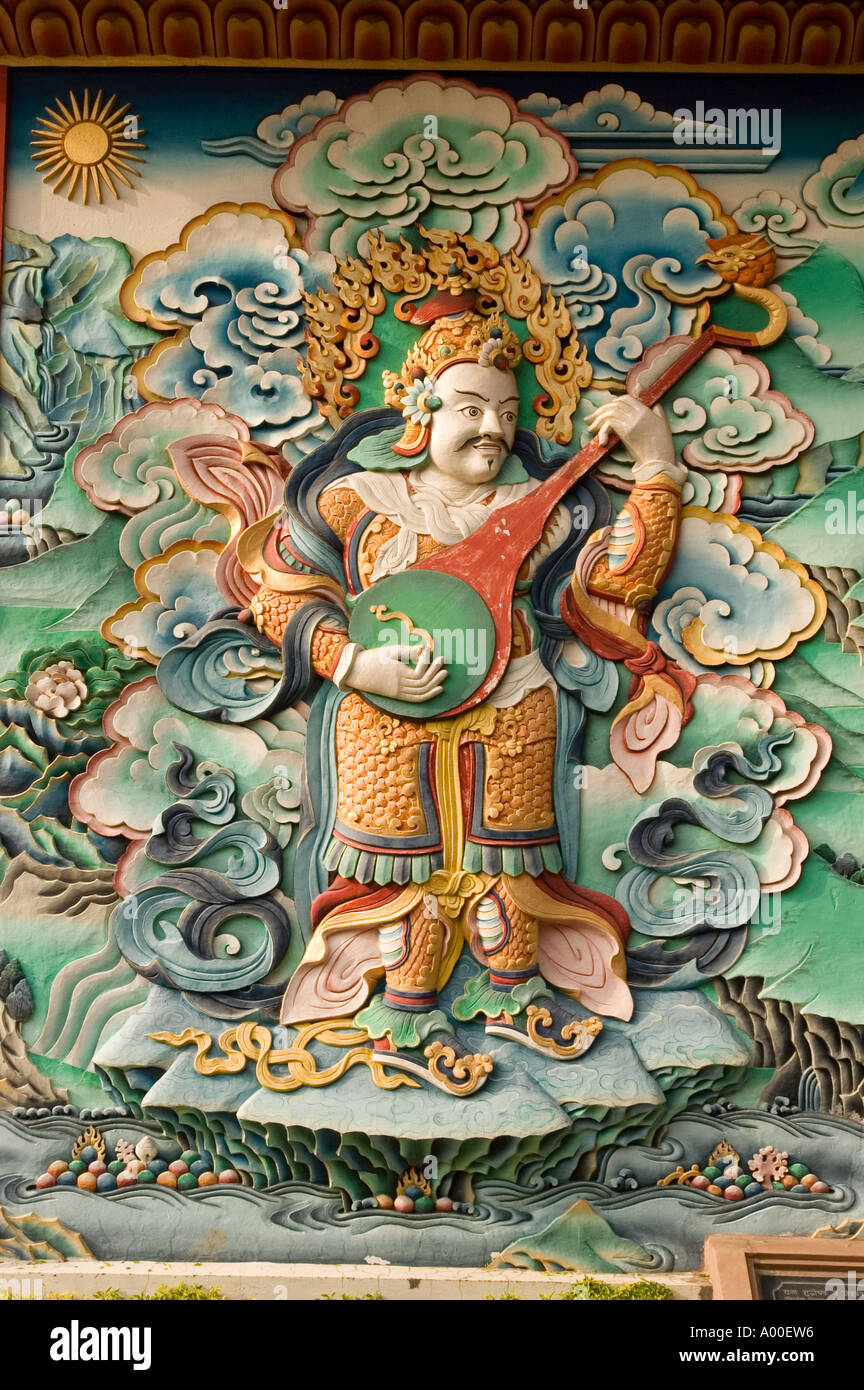 Bas relief of Dhritarashtra, Guardian of the East, at Vajra Vidya ...