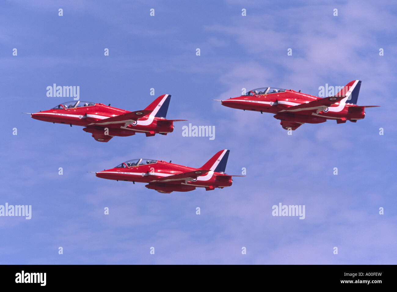Red Arrows Hawk T1 formation departing RAF Fairford Stock Photo - Alamy