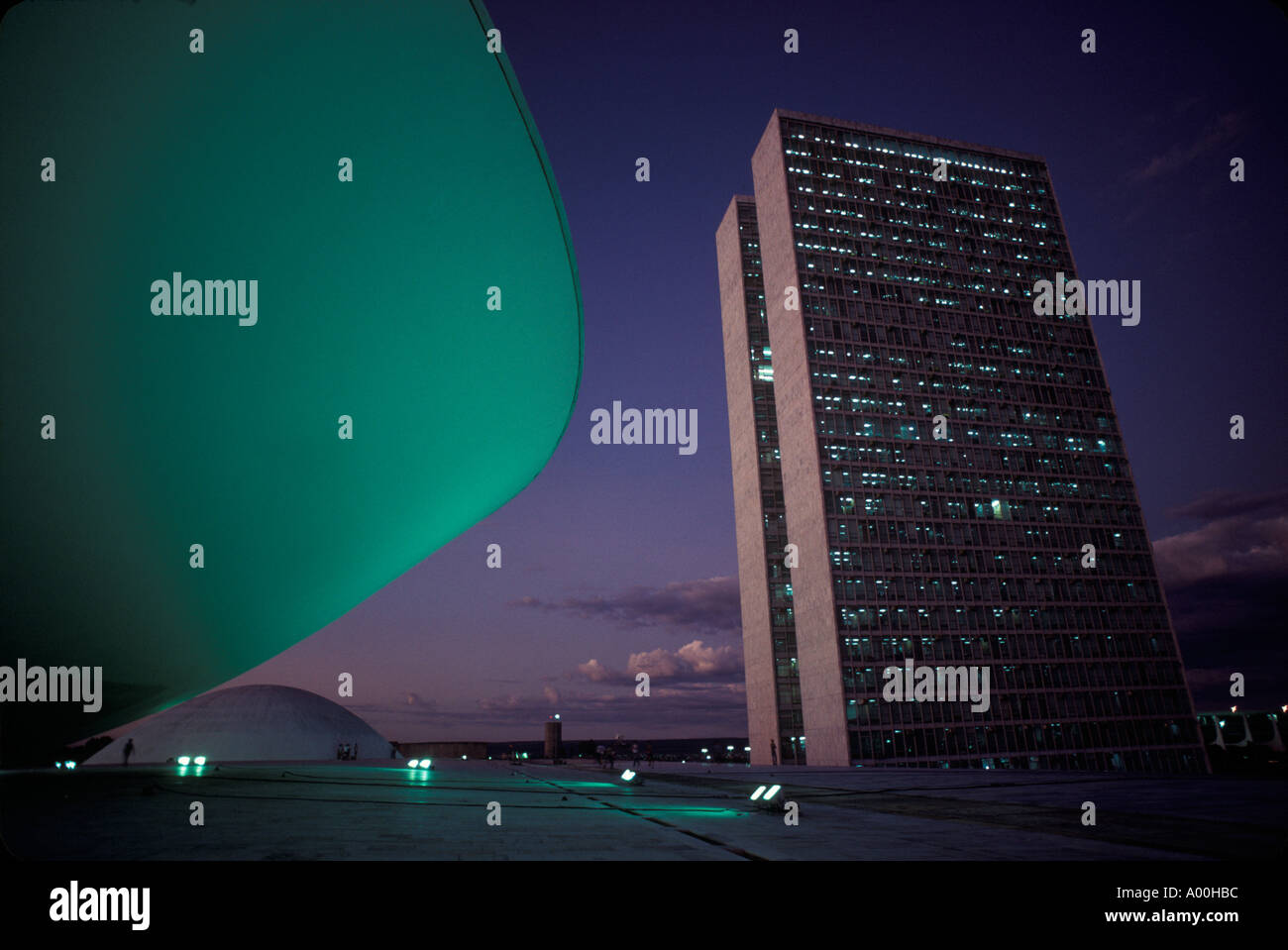 Congress Palace at night Brasilia capital of Brazil South America 1980s ...