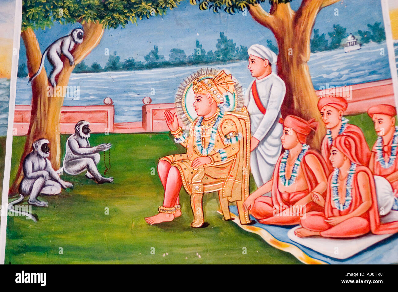 Varanasi or Benares Hindu colourful temple mural painting showing ...