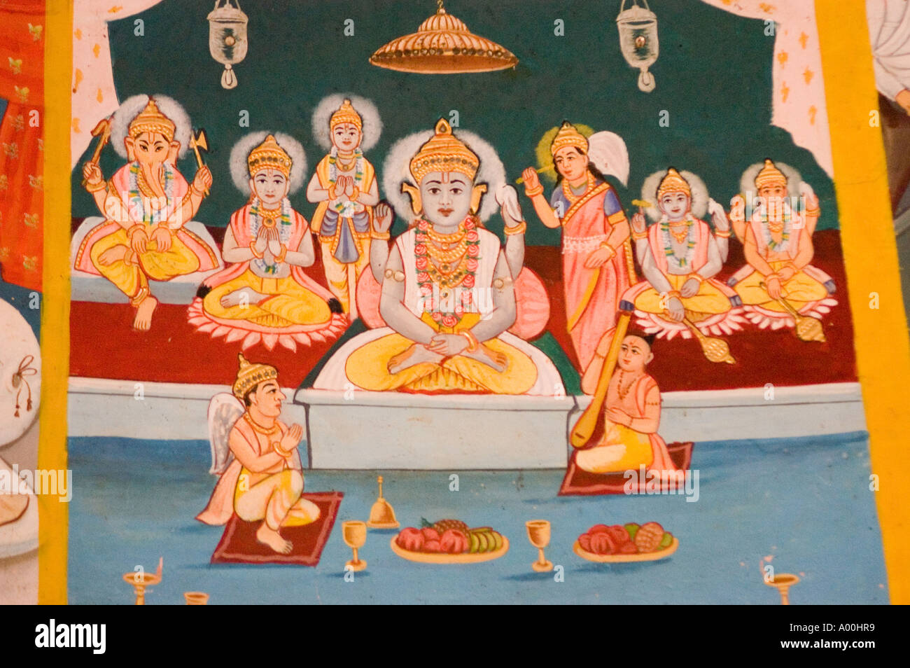 Varanasi Benares Hindu colourful temple mural painting showing ...