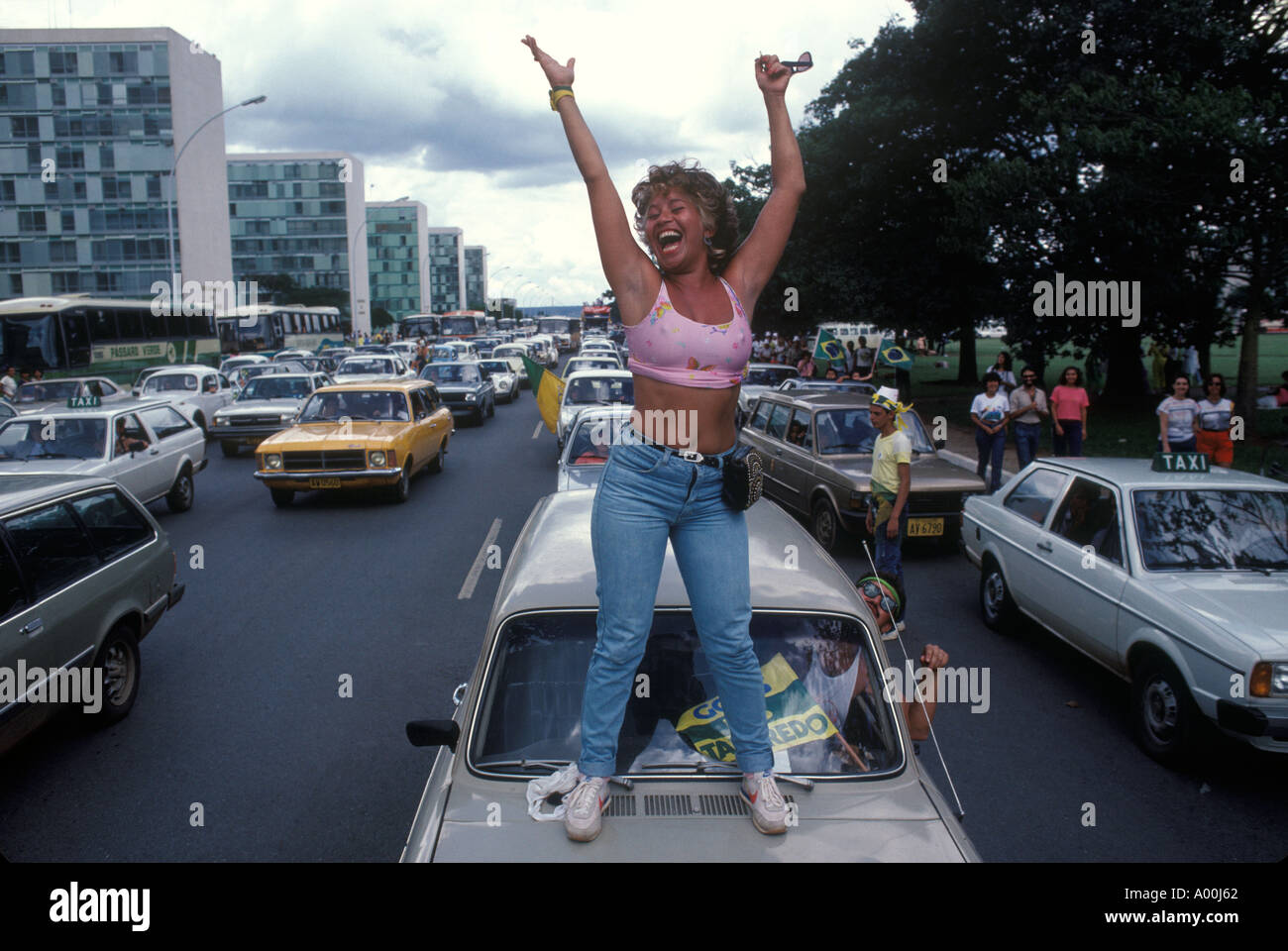 National Day 1980s Brasilia Brazil. Woman celebrating life standing on ...