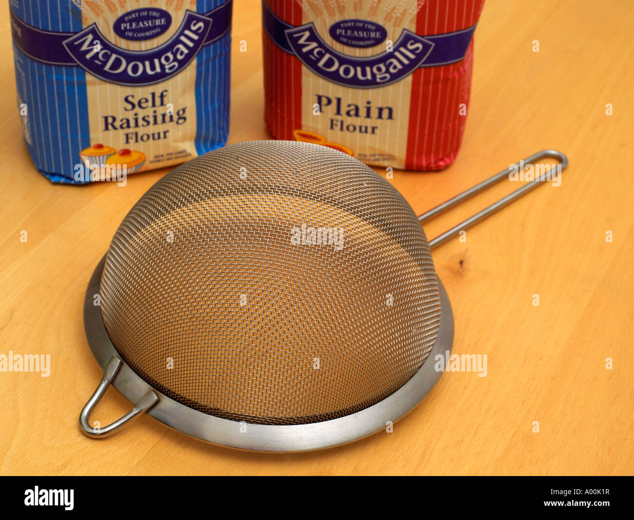 Plain and Self Raising Flour and Sieve Stock Photo - Alamy