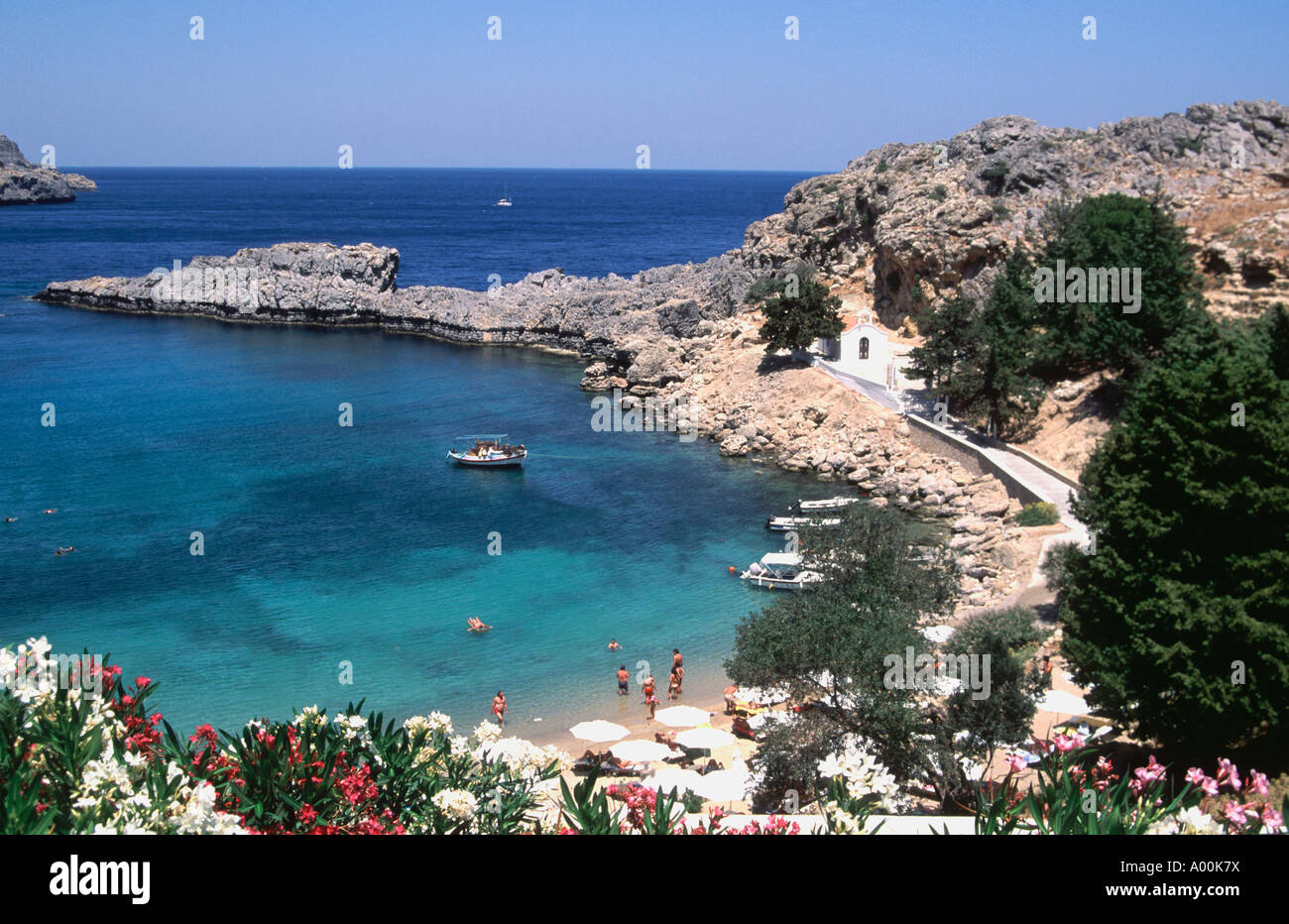 Beach Scene Lindos Greece Stock Photo - Alamy