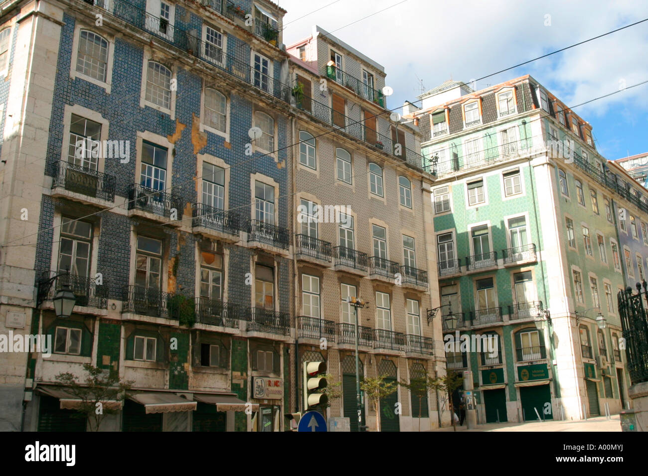 Tile-faced buildings in downtown Lisbon, Portugal Stock Photo - Alamy