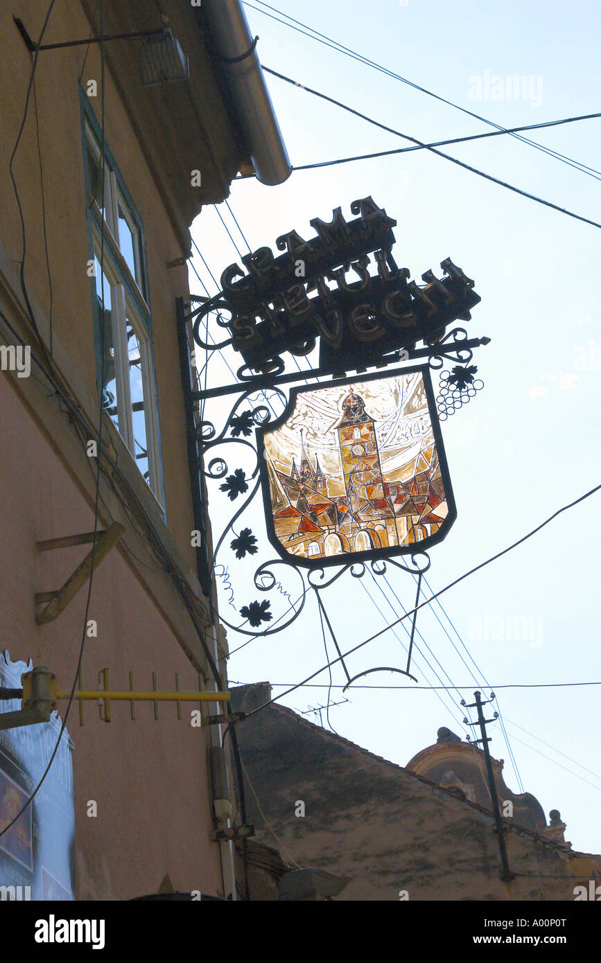 A stained glass sign for a famous most popular restaurant in Sibiu in ...